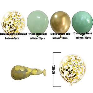 Matte Sage Green Gold Balloons – Light Mint Olive Green Balloons for Wedding Neutral Baby Shower Birthday Party Supplies 60 packs (Sage green + gold)