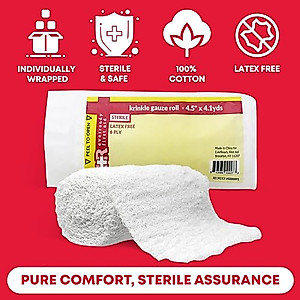 Ever Ready First Aid Sterile Krinkle Kerlix Type 4 1/2" x 4.1 Yds, Latex Free, 6 PLY, Gauze Bandage Roll - 24 Count