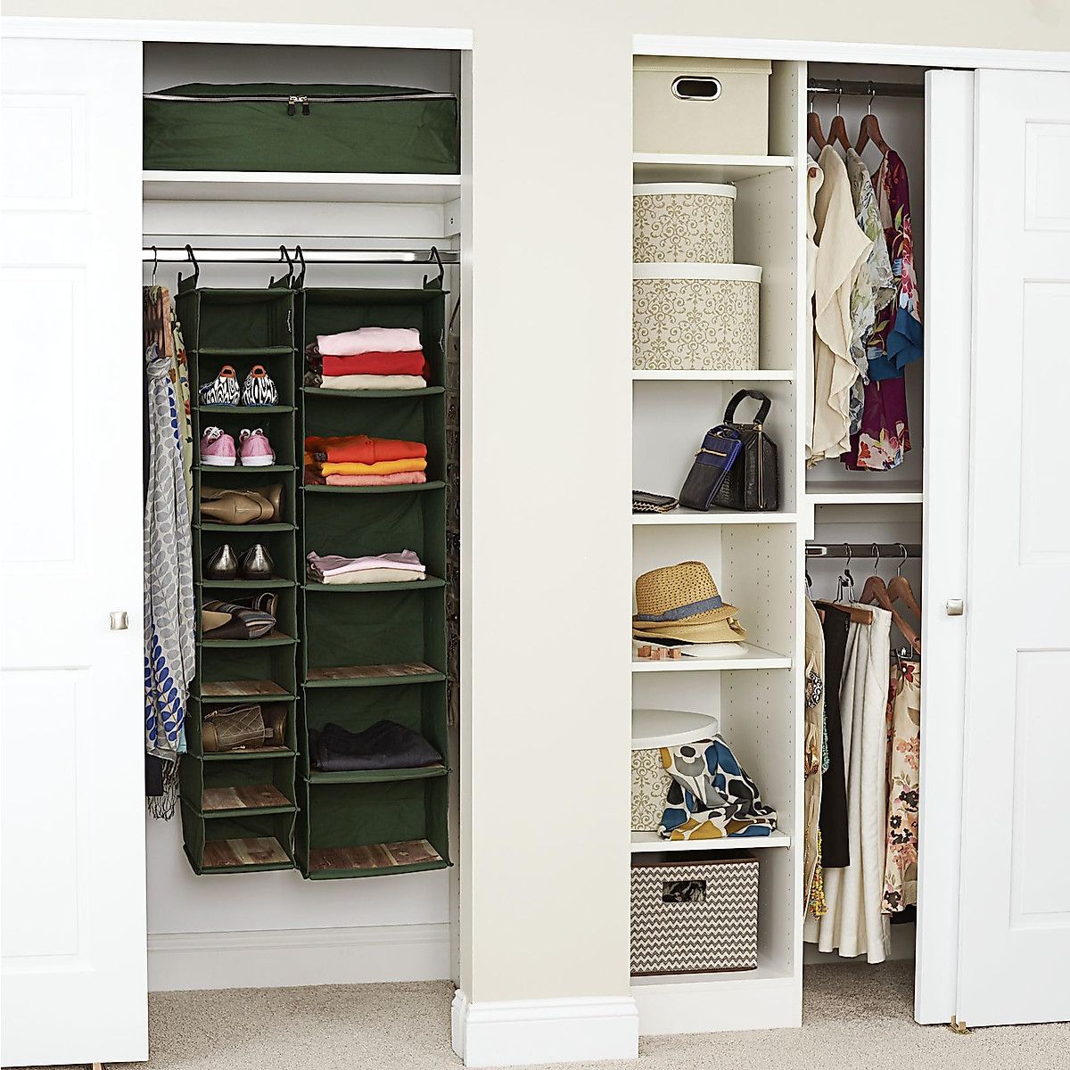 Household Essentials Fabric Storage Boxes with Lids and Handles, Natural