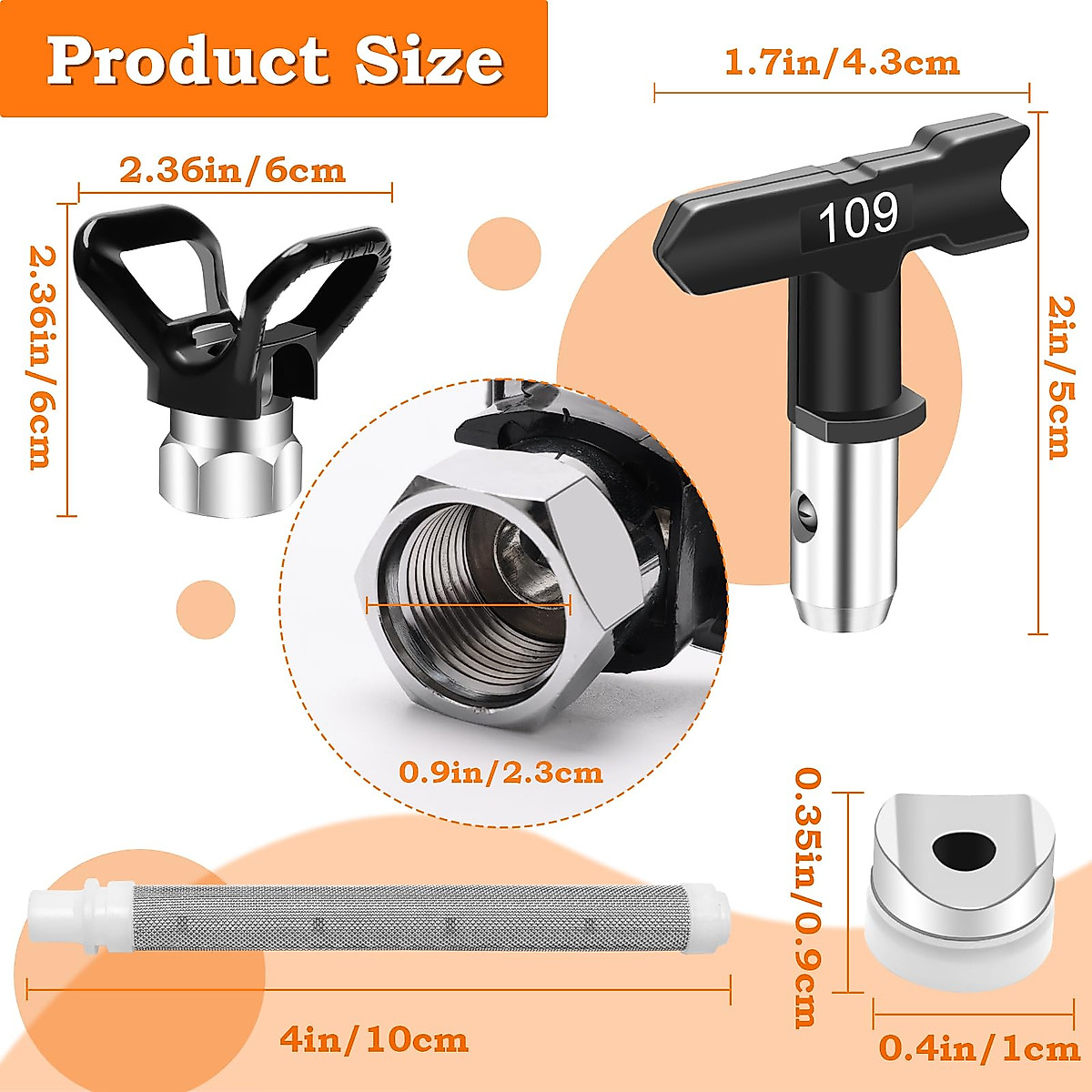 Anglecai 14 Pieces Airless Paint Sprayer Tips Set, 6 Reversible Spray Paint Nozzles, 6 Airless Paint Spray Gun Filters and 2 Nozzle Tip Guards for Airless Spray Paint Machine Parts