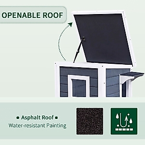 PawHut Outdoor Cat House with Escape Door, Weatherproof 2-Story Wooden Feral Cat Shelter with Opening Asphalt Roof, Dark Gray