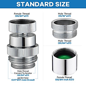 Sink Faucet to Garden Hose Adapter, Swivel Faucet Adapter Kit with Aerator, Multi-Thread Garden Hose Adapter for Kitchen & Bathroom, Chrome