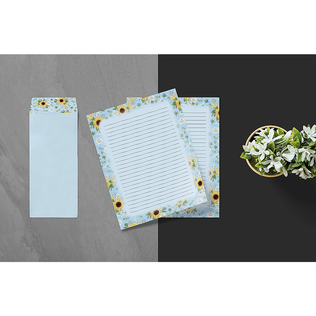 Floral Paper Stationery Set, 100 Piece Set (50 Lined Sheets + 50 Matching Envelopes), Letter Size 8.5 x 11 inch, 6 Designs, Double Sided/Lined Printing Paper, by Better Office Products