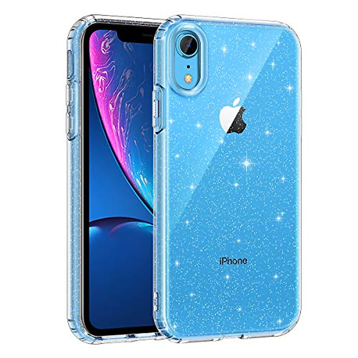 Lamcase for iPhone XR Case, Crystal Clear Bling Sparkly Glitter Shiny Soft Flexible TPU Slim Fit Drop Protection Rugged Shockproof Cover Case for Apple iPhone XR 6.1 inch (2018), Clear Glitter