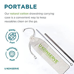 U-Konserve Stainless Steel Straws 8.5" (Set of 2) - Metal Straws - Reusable Drinking Straws - Dishwasher Safe - Eco Friendly, Plastic Free and BPA Free
