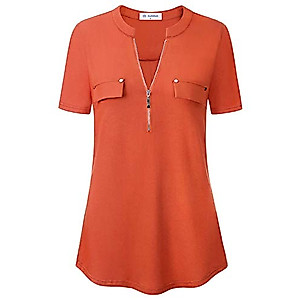 Bulotus Orange Short Sleeve Tunic Top, Casual Summer Fashion 2022, Business Work Shirt, Plus Size, XL