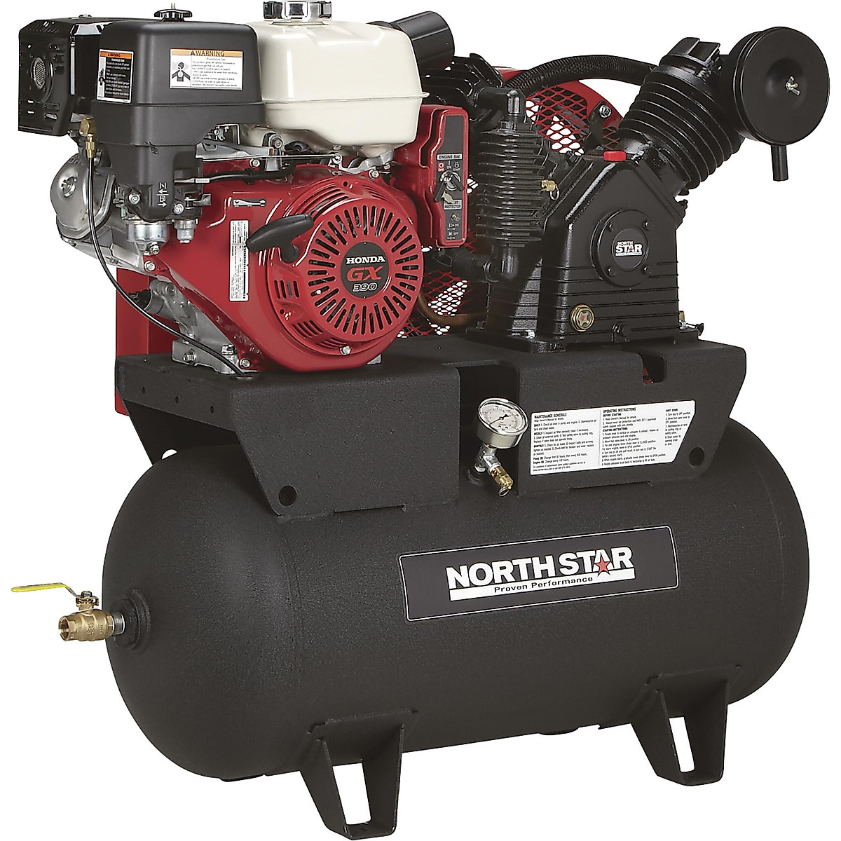 NorthStar Portable Gas Powered Air Compressor - Honda GX390 OHV Engine, 30-Gallon Horizontal Tank, 24.4 CFM at 90 PSI