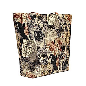 Signare Tapestry Shoulder Bag Tote Bag for Women with Cat Design (SHOU-CAT)