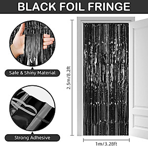 Black Fringe Curtain Party Streamers, 12 Pack 3.3ft x 8.2ft Foil Curtain Backdrop Tinsel Foil Fringe Curtains Photo Booth Backdrop Streamer for Birthday, Wedding, Baby Shower, Disco Party