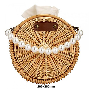 Round Rattan Bag, Pearl Purse, Summer Tote Bag, Top Handle Handbag, Beach Bag Purse for Women, Top Handle Handbag