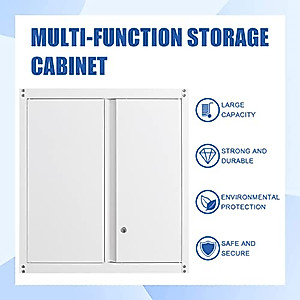 GREATMEET Metal Storage Cabinet with Lock and Doors,Steel Garage Wall Storage Cabinet,Garage Upper Cabinet,Wall Mounted Metal Cabinet for Garage, White