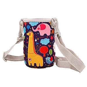 2 Pack-Children's Water Bottle Carrier, Protect and insulate your water bottle, With adjustable straps, Suitable for most children's water bottles - Dinosaurs + Giraffe
