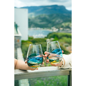 Antoni Barcelona Stemless Wine Glass Set 2 Gold – EXCLUSIVE BOX - Hand Painted Drinkware Essentials Wine Tumbler Glassware Unique Gifts Ideas for Women Men Birthday Wedding Mom Dad Her Him