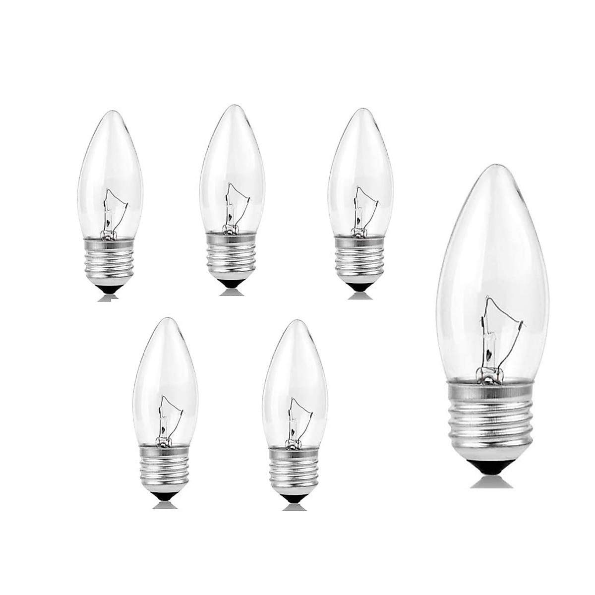 MMBGJKG 40W Incandescent Torpedo Tip Chandelier, Incandescent Clear Dimmable Light Bulbs and Medium E26 Candelabra Base,Transparent Candle Light Bulbs for Chandeliers, Ceiling Fan Lights (6)