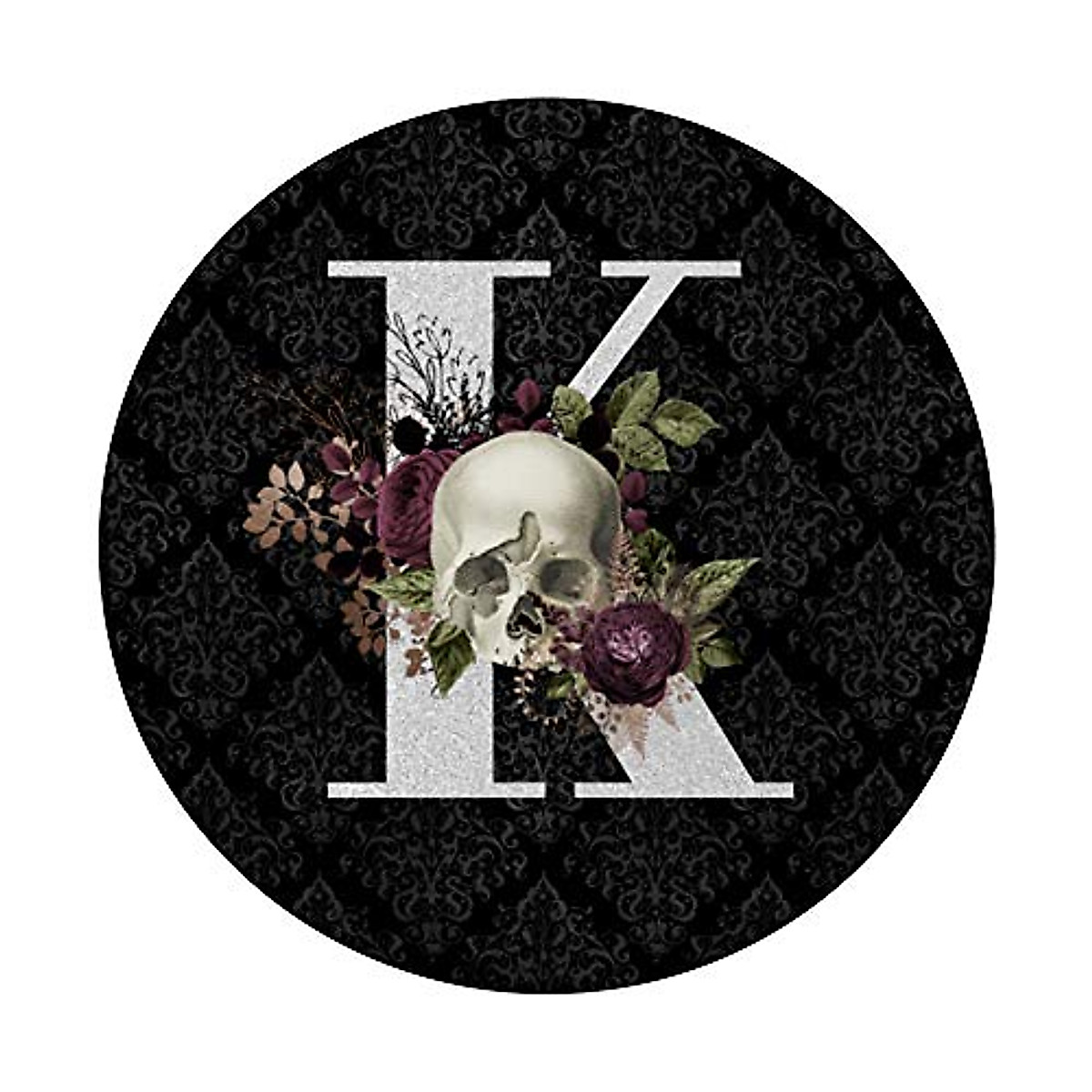 Skull and Roses Gothic Horror Monogram with Letter K Initial PopSockets PopGrip: Swappable Grip for Phones & Tablets