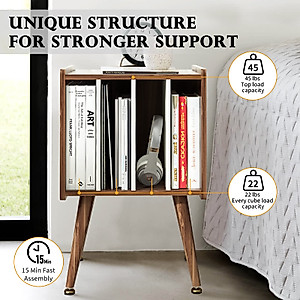 Artswish Record Player Stand Mid Century Turntable Table Vinyl Record Storage Table with 4 Cabinet, Walnut Record Display Table for Living Room Bedroom