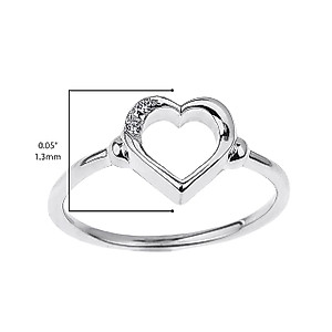 Modern Contemporary Rings 10K White Gold Diamond Accented Open Heart Ring with Pavé Set Gems (J-K Color, I1-I2 Clarity) - Size 4-1/2