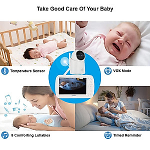LONNKY Baby Monitor with Camera and Audio, 5" Color Display with 1080P Pan 355°/Tilt 65° Camera, 2-Way Audio, 16ft Night Vision, Temperature & Sound Alarm, Up to 1000ft Range, Support Playback