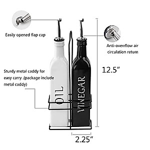 Wartter Oil and Vinegar Dispenser Set,White Olive Oil Dispenser Bottle and Black Vinegar Bottle with Stainless Steel Pouring Spout,Farmhouse Glass Set for Farmhouse Kitchen- 17 OZ