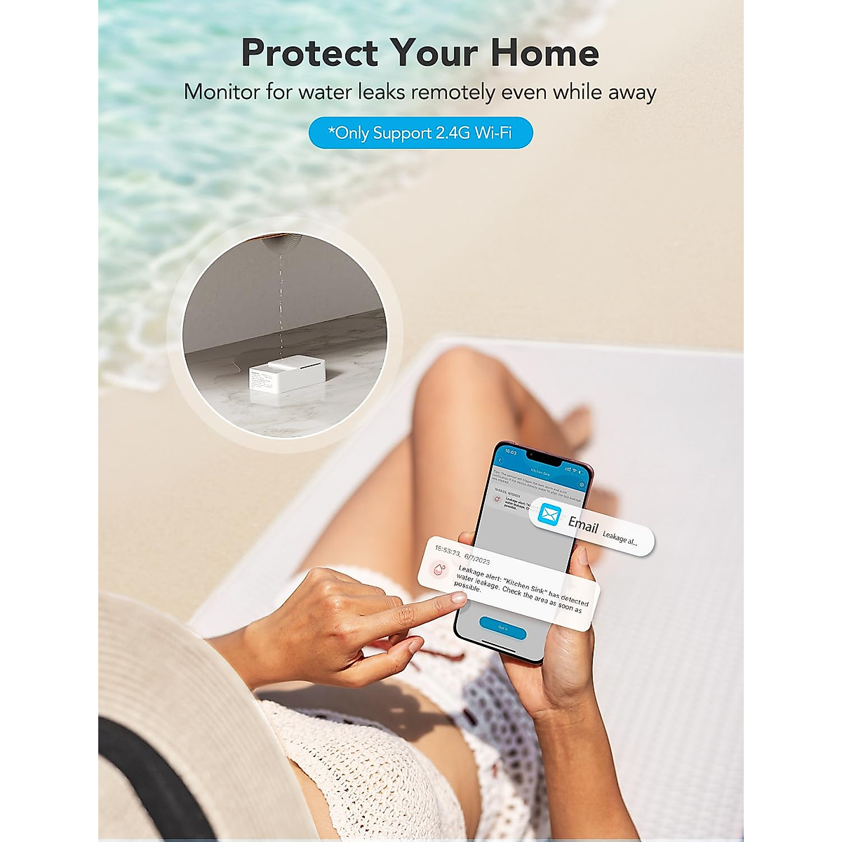 GoveeLife Water Leak Detector 2, LoRa Water Sensor Alarm Monitor Up to 1312ft Open-Air Range, Alexa, App, Email Notifications, Detector Protection for Your Home, Kitchen Sink, Bathroom, Basement