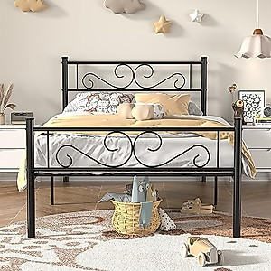 VECELO Twin Size Bed Frame with Headboard, 14 Inch Metal Platform Mattress Foundation, No Boxing Spring Needed, Squeak Resistant, Easy Assembly, Black