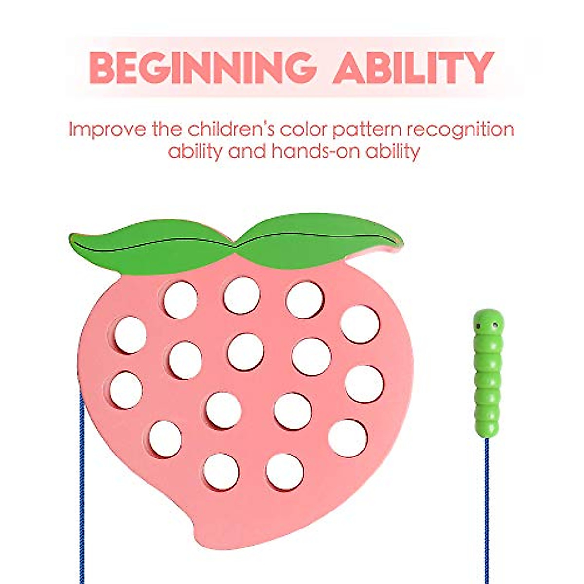 Skrtuan Wooden Lacing Threading Toys Wood Block Puzzle Car Airplane Travel Game Montessori Early Development Fine Motor Skills Educational Gift for 3 4 5 Years Old Toddlers Baby Kids, 1 Peach