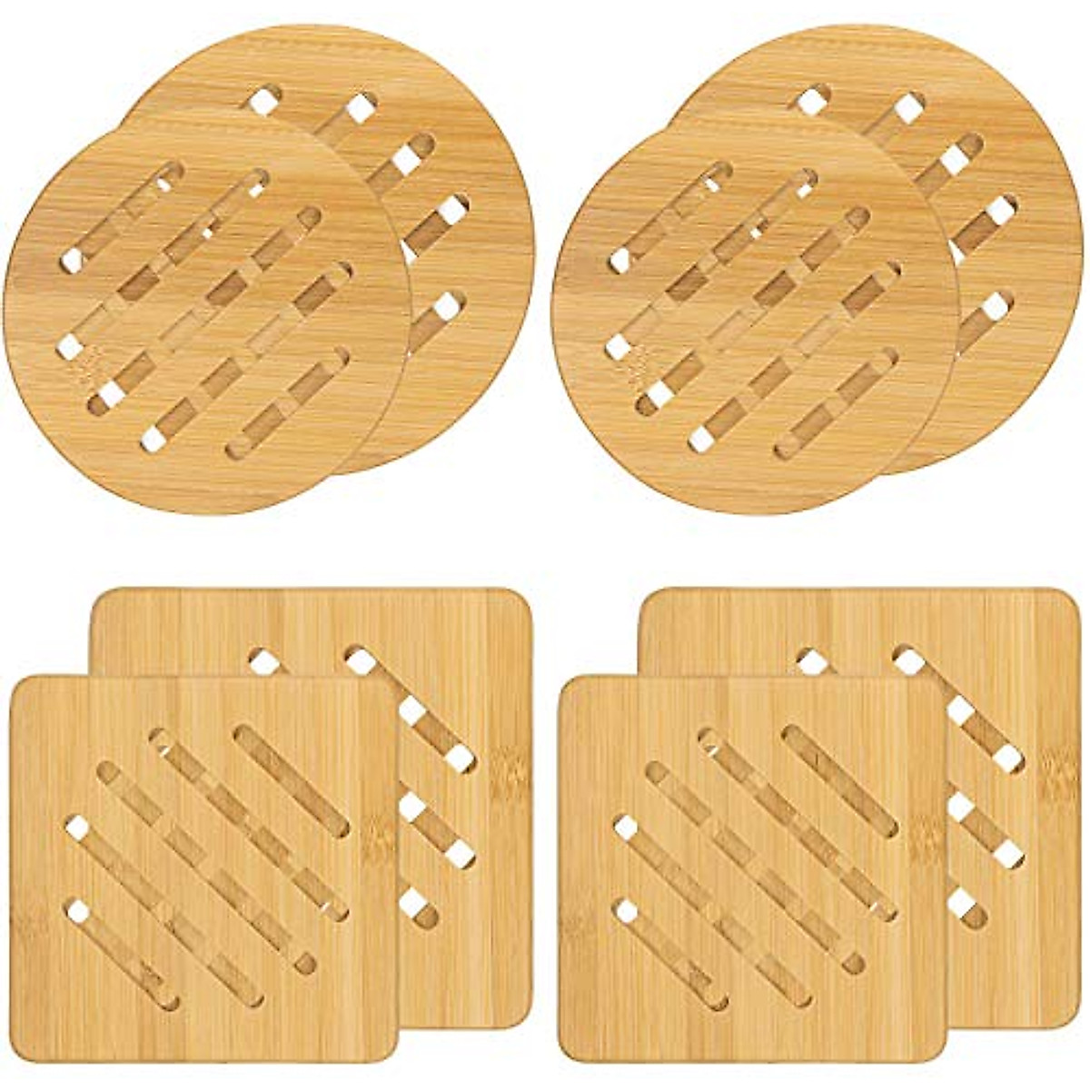 Lawei Set of 8 Bamboo Trivets - Bamboo Hot Pads Trivet with Non-Slip Pads Heat Resistant Pads, for Hot Dishes Pot Bowl