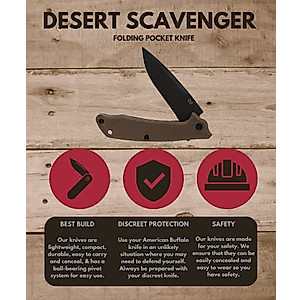 ABKT Desert Scavenger Elite Tactical Folding EDC Pocket Knife – 3.5 Inch Drop Point D2 Steel, Stone Washed Blade with Tan 4.5 Inch G10 Handle
