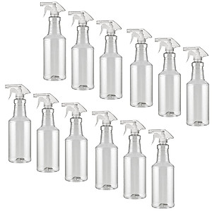 Spray Bottle - (Large - 32 Oz) - All-Purpose, Empty Reuseable, Heavy Duty, Clear PET Plastic, Trigger Sprayer, Industrial Size, Chemical Resistant, MADE IN USA (12-Pack, Clear) (32.2tn.P)