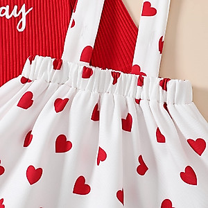 My First Valentine's Day Toddler Girls Outfits Ruffle Ribbed Long Sleeve Shirt Top Heart Print Tutu Suspenders Skirt (Red, 4-5T)