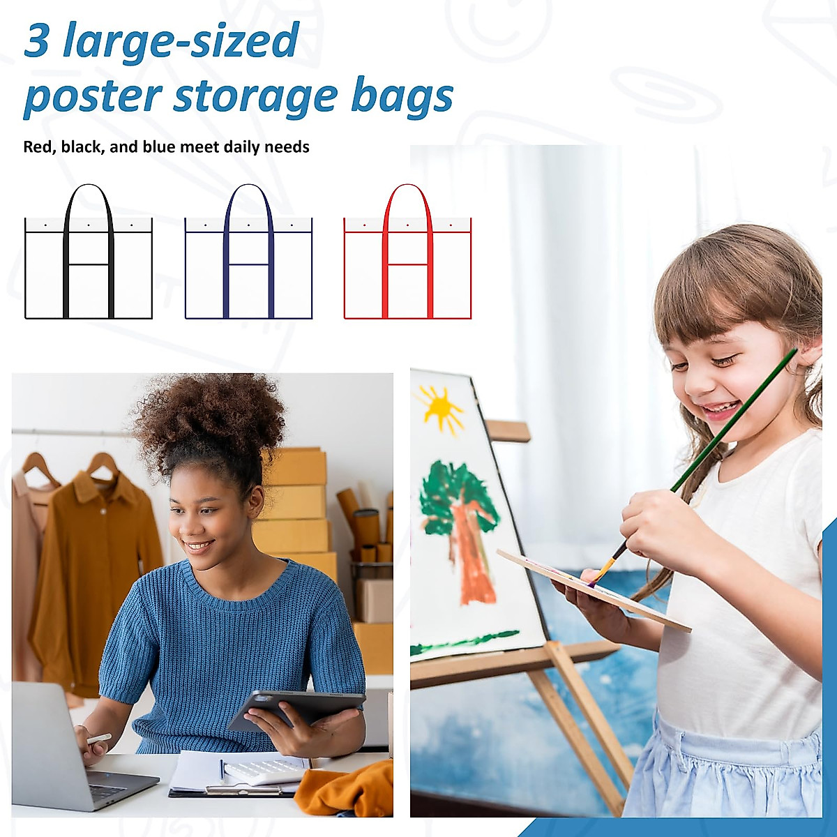 3 Pcs Large Poster Storage Bag 31.5'' x 25.5'' Bulletin Board Holder Art Portfolio Case PVC Art Portfolio Container Bulletin Board Storage Box with Pocket for Teachers Artist Classroom Organization