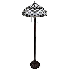 Amora Tiffany Style Floor Lamp Standing 62" Tall Stained Glass White Mahogany Antique Vintage Light Decor Bedroom Living Room Reading Gift AM222FL18 Lighting