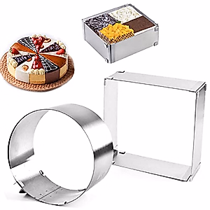CdyBox 6 to 12 Inch Adjustable Mousse Cake Molds Round and Square Cake Ring Set Tool Stainless Steel Cake Ring 2 Pieces