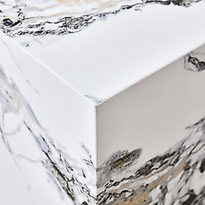 HESIEU Accent Table Side Table with Faux Marble Pattern Modern White Coffee Table Cube Stylish Accent Center Table Cocktail Table Marble Nightstand for Living Room Bedroom Office Dining Room