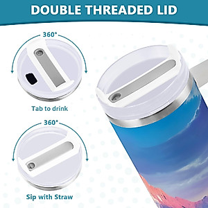 Jihqo Wonderful Mountains Lakes 40 oz Stainless Steel Vacuum Insulated Tumbler with Handle and Straw Lid, Leakproof Water Bottle Double Wall Travel Mug Coffee Cup, Cupholder Friendly