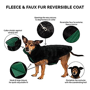 Furhaven Medium Dog Coat Flex-Fit Reversible Faux Fur & Quilted Fleece Jacket, Washable - Black/Green, Medium