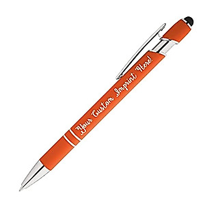 Rainbow Rubberized Soft Touch Ballpoint Pen with Stylus Tip is a stylish, premium metal pen, black ink, medium point. Box of 12 - Personalized with your custom text and/or logo (Assorted)
