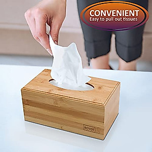KOVOT Rectangular Tissue Box Holder - Natural Bamboo Tissue Box Cover with Sliding Bottom - Modern Brown Natural Wooden Rectangular Tissue Holder - Fits a Standard Tissue Box 9.25" L x 5" W x 3.75" H
