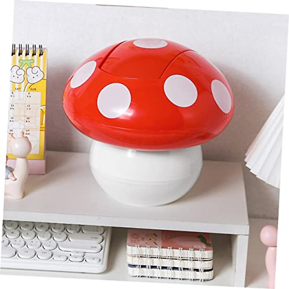 HANABASS for Tiny Adorable Decoration or Tabletop Waste Table Lid Organizer Car Small Home Mushroom Kawaii with Accessory Rubbish Bin Desktop Plastic Countertop Decorative Trash Bins