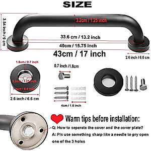 2 Pack 16 Inch Shower Grab Bar - 1.25" Diameter, ZUEXT Matte Black Stainless Steel Bathroom Grab Bar Handle, Bath Balance Bar,Safety Hand Rail Support,Handicap Injury Elderly Senior Assist Bath Handle