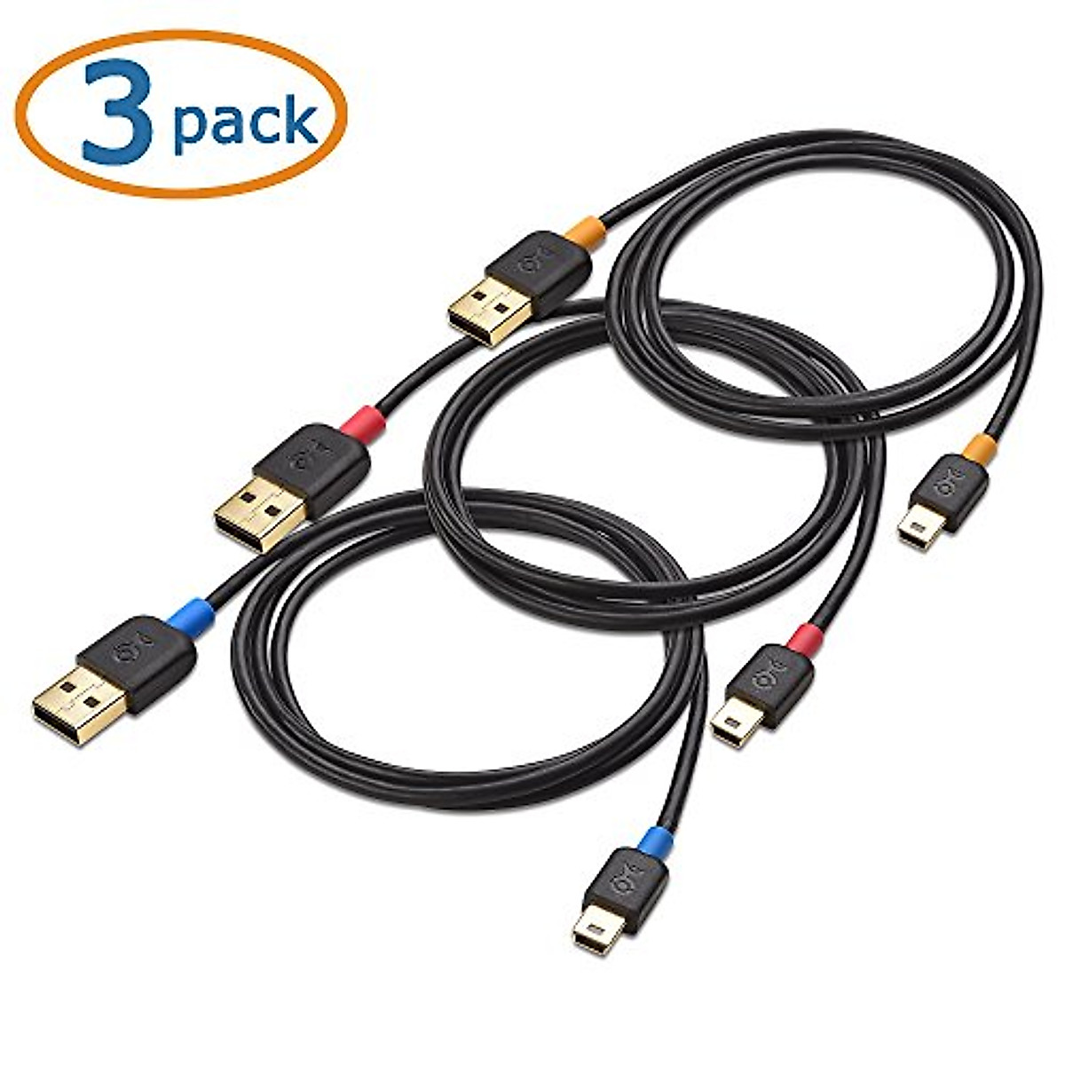 Cable Matters 3-Pack Short USB to Mini USB Cable (Mini USB to USB Cable) 3 ft