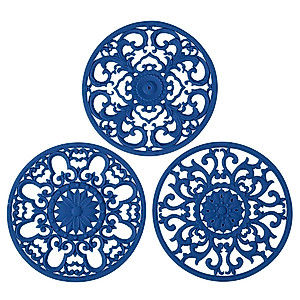 Extra Thick Silicone Trivet Mat for Hot Dishes, Hot Pots and Pans, Pot Holder, Hot Pad to Portect Your Table and Countertop, Kitchen Decor and Accessories,Navy Blue, Set of 3