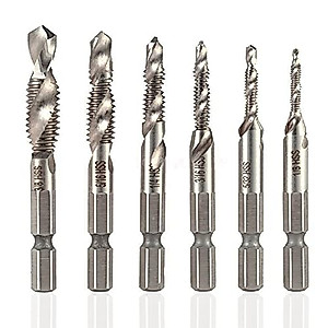 Yakamoz 6PCS Drill Tap Combination Bit Set HSS Deburr Countersink Bit 1/4 Hex Shank Tool Kit | Imperial
