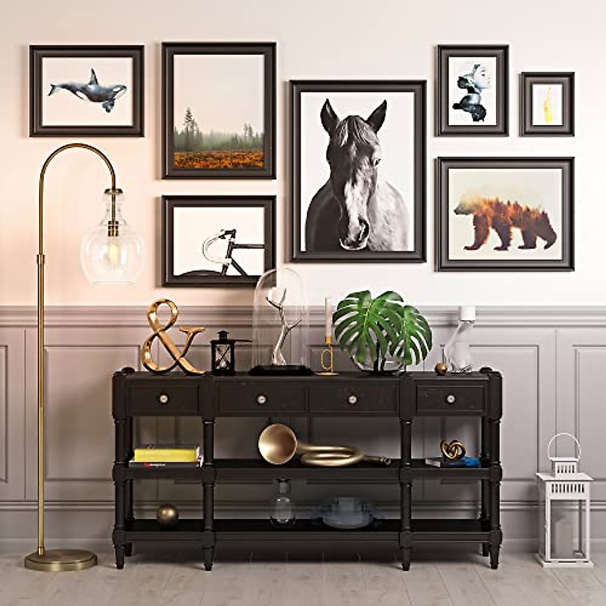 Henn&Hart Arc Floor Lamp with Glass Shade in Brass/Seeded, Floor Lamp for Home Office, Bedroom, Living Room