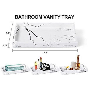 Haturi Bathroom Accessory Set, 4 Pcs Marble Look Bathroom Accessories Sets Complete With Soap Dispenser, Toothbrush Holder, Apothecary Jar, Tray, Home Apartment Modern Bathroom Decor Vanity Countertop