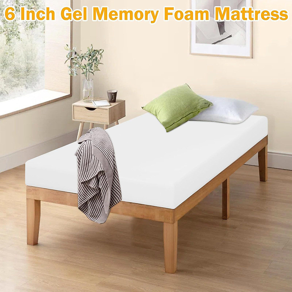 PIKAQTOP 6 Inch Twin XL Gel Memory Foam Mattress Fiberglass Free/CertiPUR-US Certified/Bed-in-a-Box/Cool Sleep & Comfy Support