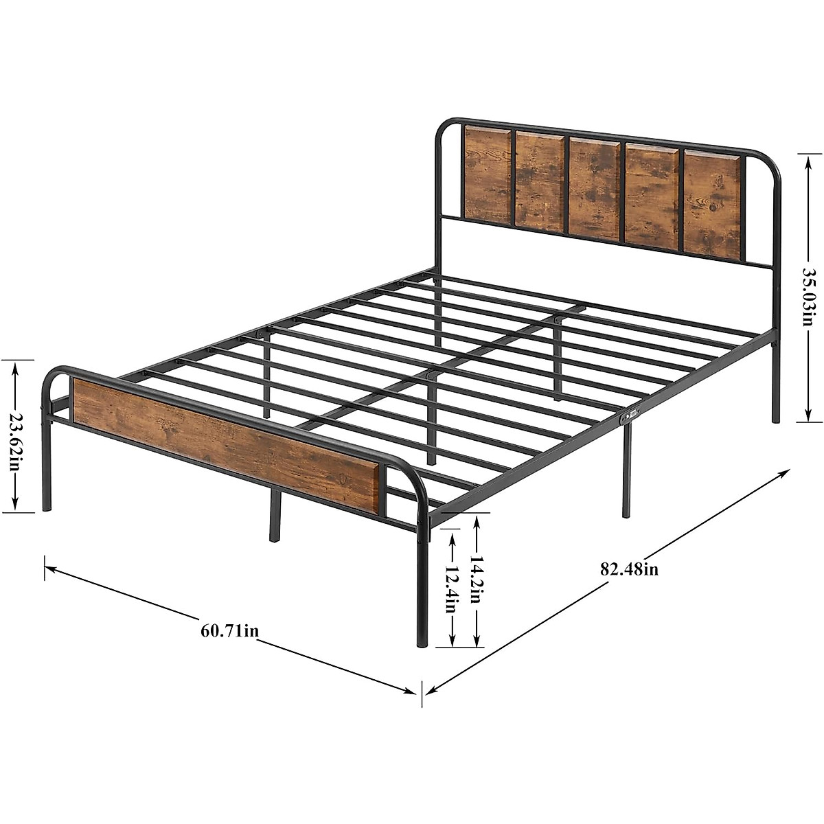 VECELO Queen Platform Bed Frame with Wood Headboard,Sturdy Steel Slats Support/Matress Foudation/No Box Spring Needed(Brown)