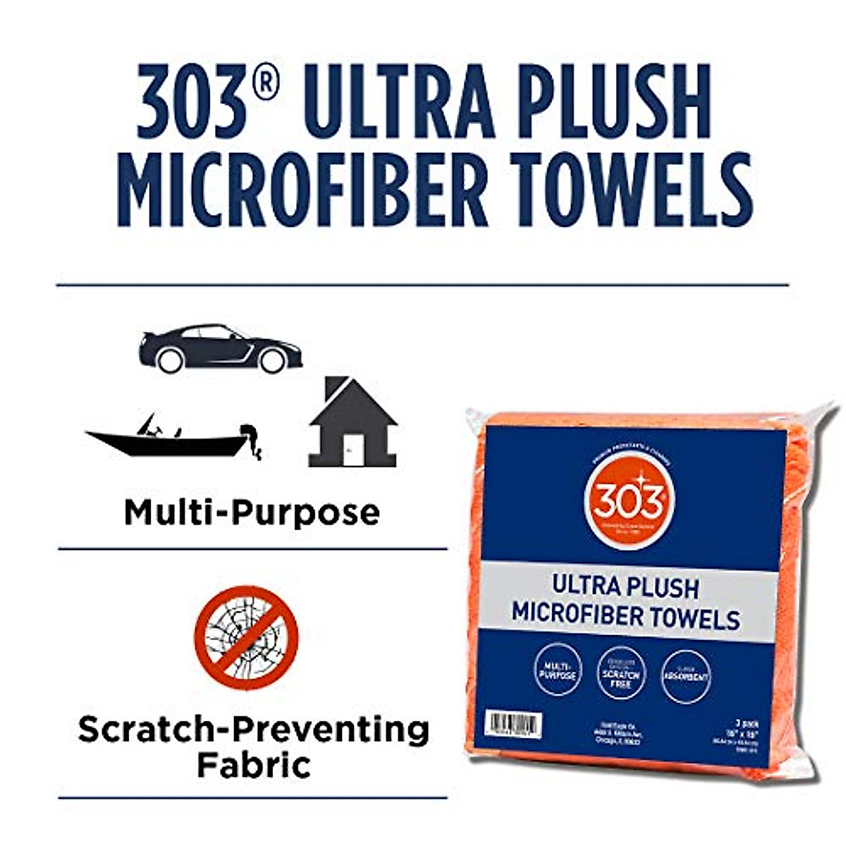 303 Premium Microfiber Towels - Automotive Detailing - Ultra Plush - Super Absorbent - Edgeless Design - Scratch Free - Multi-Purpose, 30901 (3 Count)