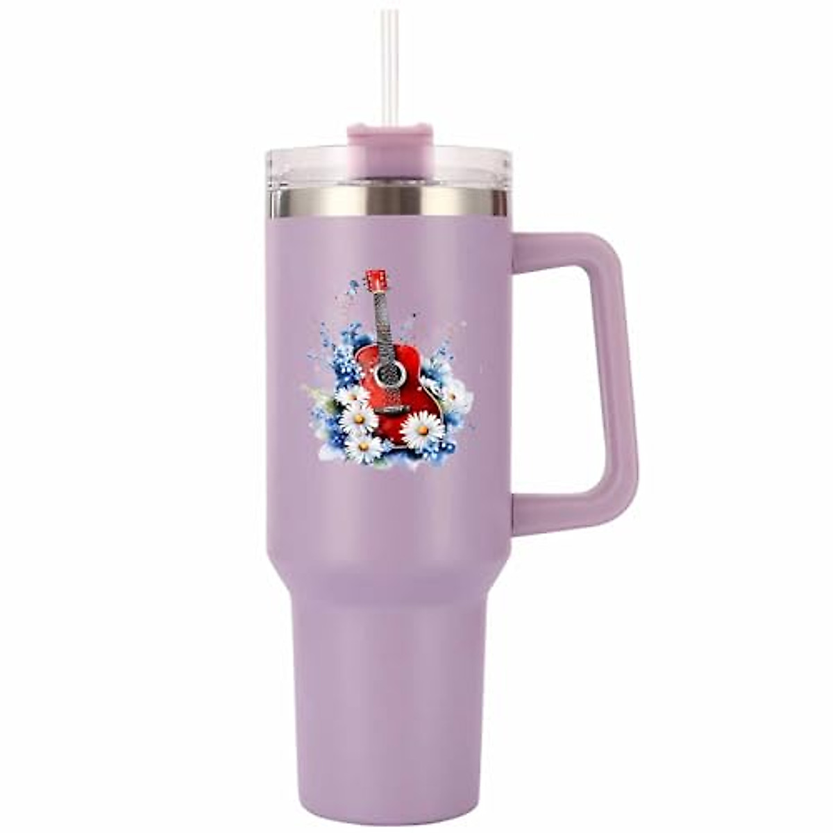 LB LEOBON 40 ounce insulated cup with handle, double-layer vacuum stainless steel material, equipped with straw, can keep warm or maintain cold drinks Daisy Guitar Fragrant taro purple