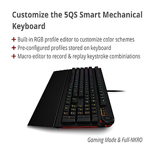 Das Keyboard 5QS Smart RGB Programmable Mechanical Keyboard for Work & Gaming, Soft Tactile Mechanical Switches, Built-in RGB Profiles, Palm Rest, Volume Knob, Aluminum Top (104 Keys, Black)
